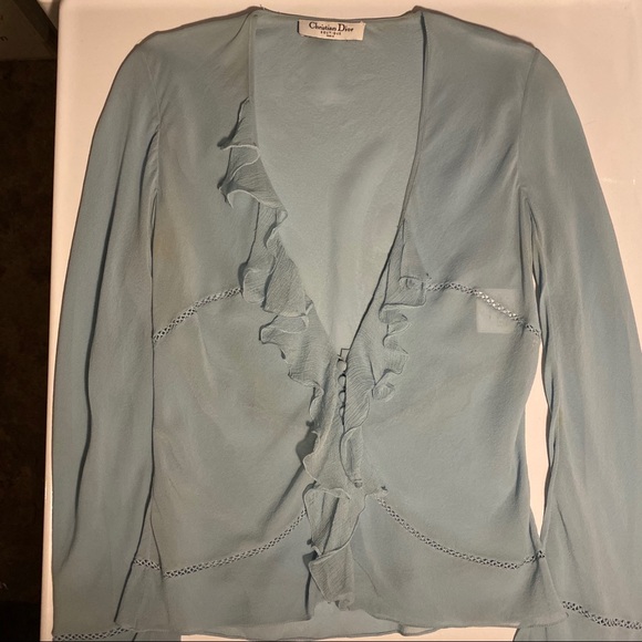 Dior | Tops | Christian Dior Baby Blue Silk Chiffon Blouse | Poshmark